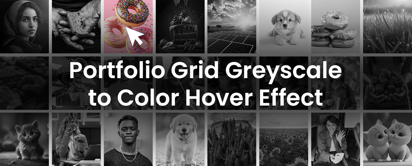 Portfolio Grid Greyscale to Color Hover Effect